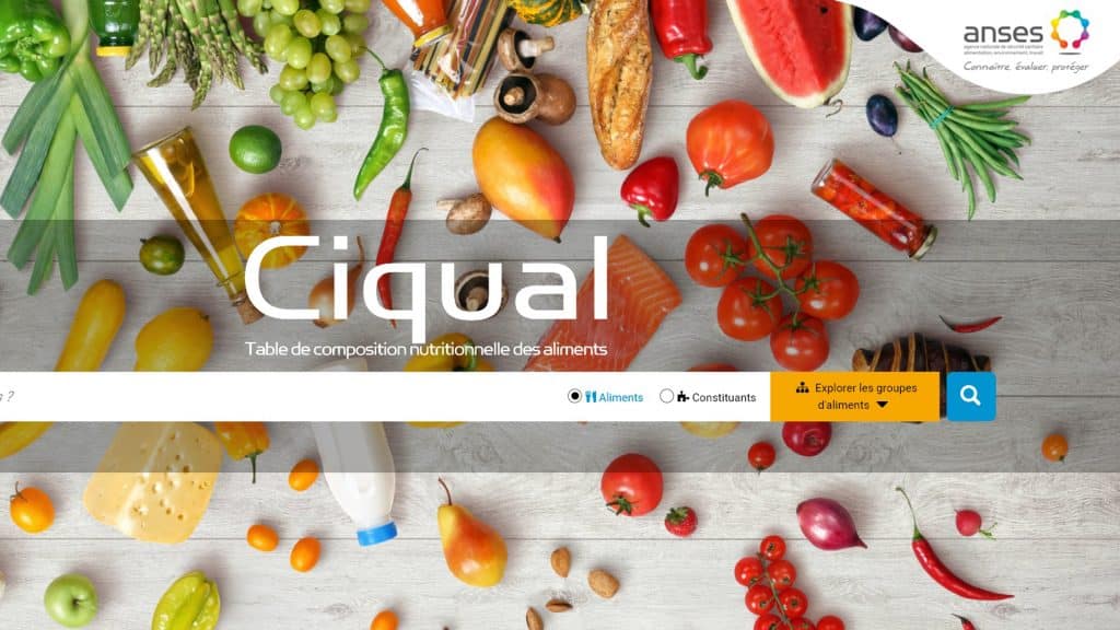 Table de composition nutritionnelle des aliments Ciqual - Cerin